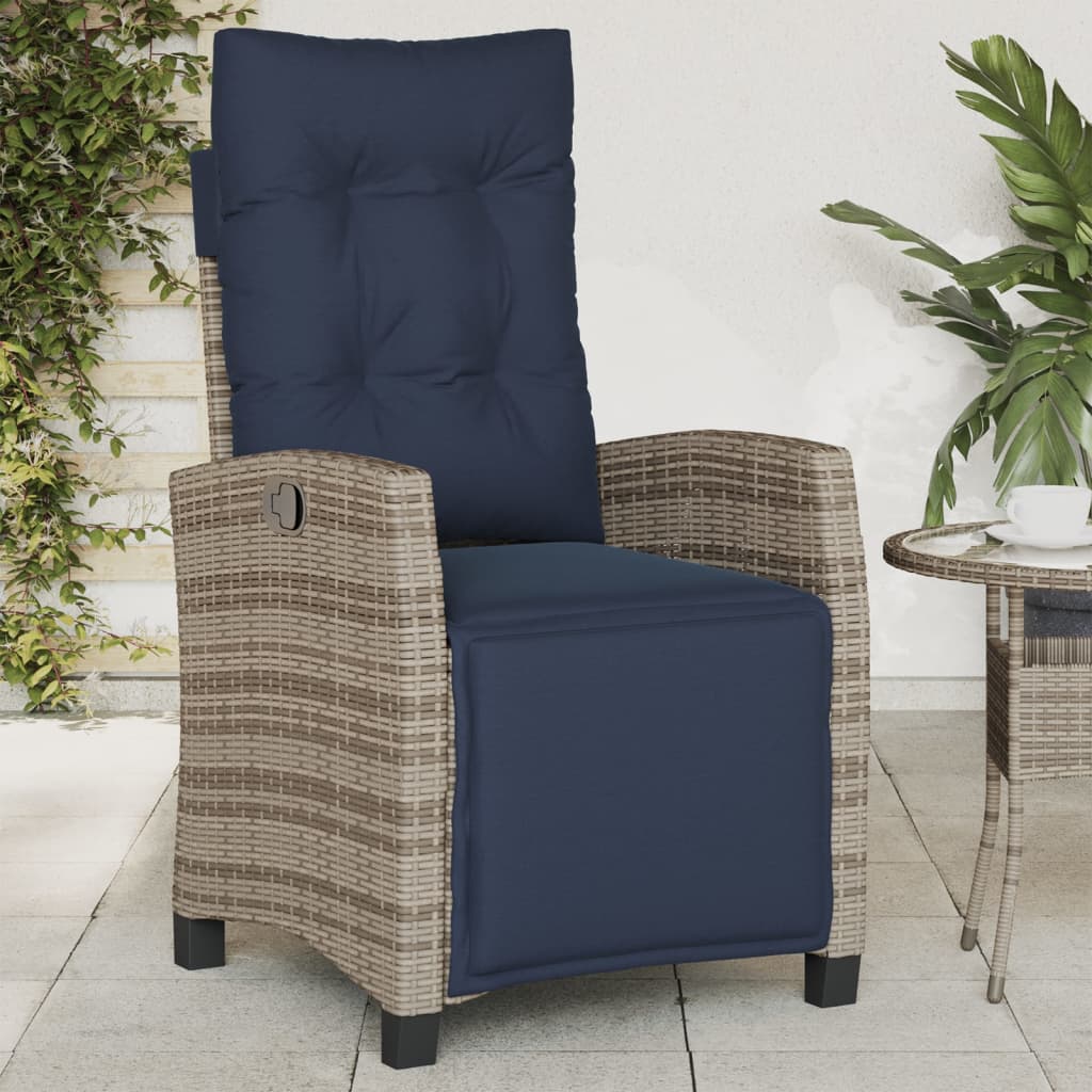 Vidaxl Reclining Patio Chair with Footrest Gray Poly Rattan