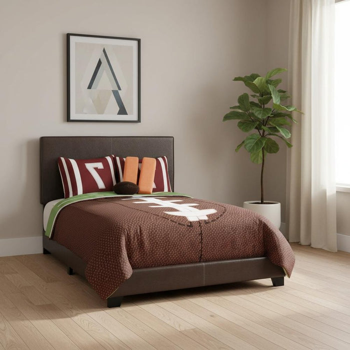 Brown Solid and Manufactured Wood Full Upholstered Faux Leather Bed Fr